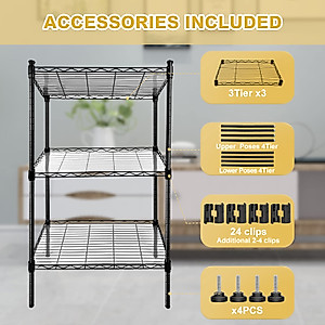 3-Tier Wire Shelving Unit and Storage, Shelves for Storage Height Adjustable Metal Wire Rack Shelving for Garage Kitchen Pantry Closet Laundry Bathroom Load 265LBS (21.5 x 11.5 x 35.5 inch)