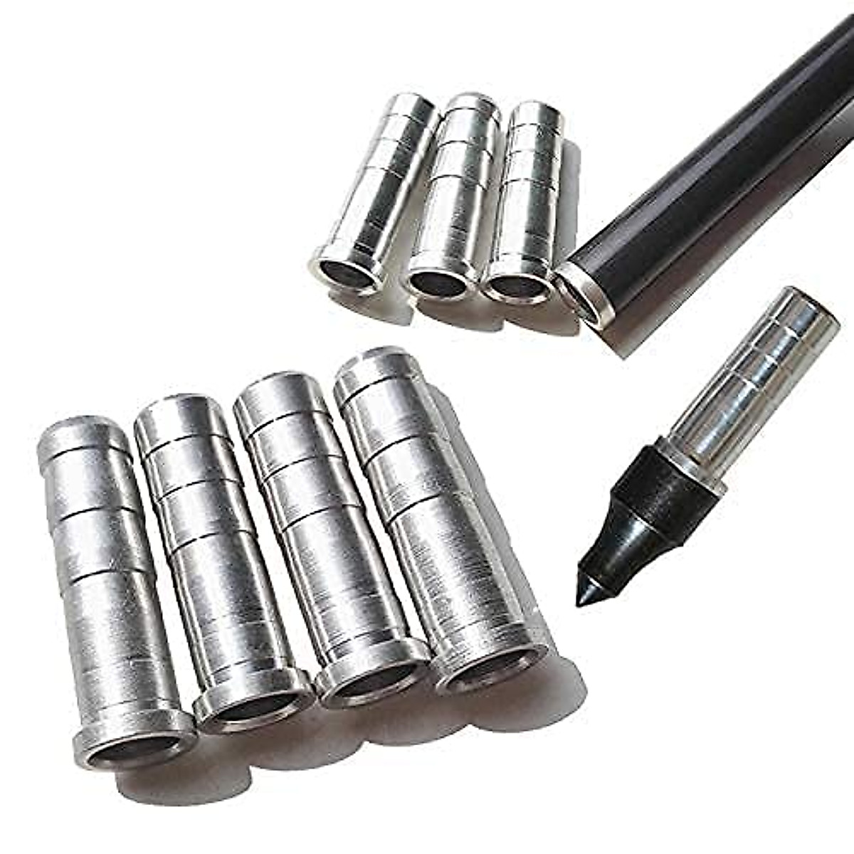 JJZS 12 Pack Steel Archery 75 Grain Field Points with 12 Pack Aluminum Arrow Inserts, Target Practice Arrow Tips and Inserts for 5/16 inch Carbon Arrows