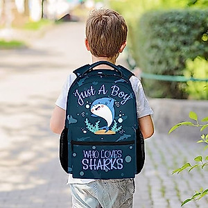 KNOWPHST Shark Backpack for Boys Girls, 16 Inch Cute Backpack for School, Blue, Large Capacity, Durable, Lightweight Bookbag for Kids Travel