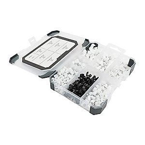 TIMCO Cable Clips Mixed Tray - 290pcs - Including twin and earth (T&E) flat cable clips, round cable clips and bell wire clips.