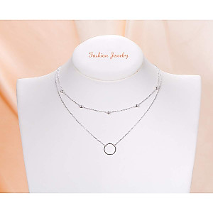 DAOSHANG Circle Choker Necklace S925 Sterling Silver Layered Necklace for Women Dainty Simple Boho Choker Necklace Circle Jewelry for Women