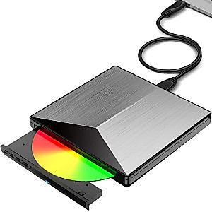 YOTUO External CD DVD Drive, Portable USB 3.0 and Type-C Ultra-Slim DVD Player, DVD Burner CD ROM RW External Optical Drive Compatible with Laptop Desktop PC for Windows 7/8/10/11 Mac MacBook Pro/Air