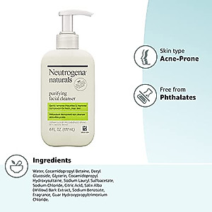 Neutrogena Naturals Purifying Daily Facial Cleanser with Natural Salicylic Acid from Willowbark Bionutrients, Hypoallergenic, Non-Comedogenic & Sulfate-, Paraben- & Phthalate-Free, 6 Fl Oz