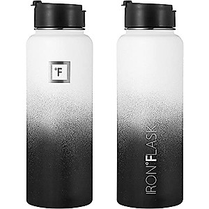 IRON °FLASK Sports Water Bottle - Wide Mouth with 3 Straw Lids - Stainless Steel Gym & Outdoor Bottles for Men, Women & Kids - Double Walled, Insulated Thermos, Metal Canteen - Day & Night, 40 Oz
