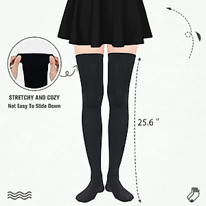 Zando Womens Long Knee High Socks Over the Knee Socks Plus Size Thigh High Stockings Cotton High Long Socks Solid Thigh Highs for Thick Thighs Non Slip Knee High Socks Black & Dark Gray