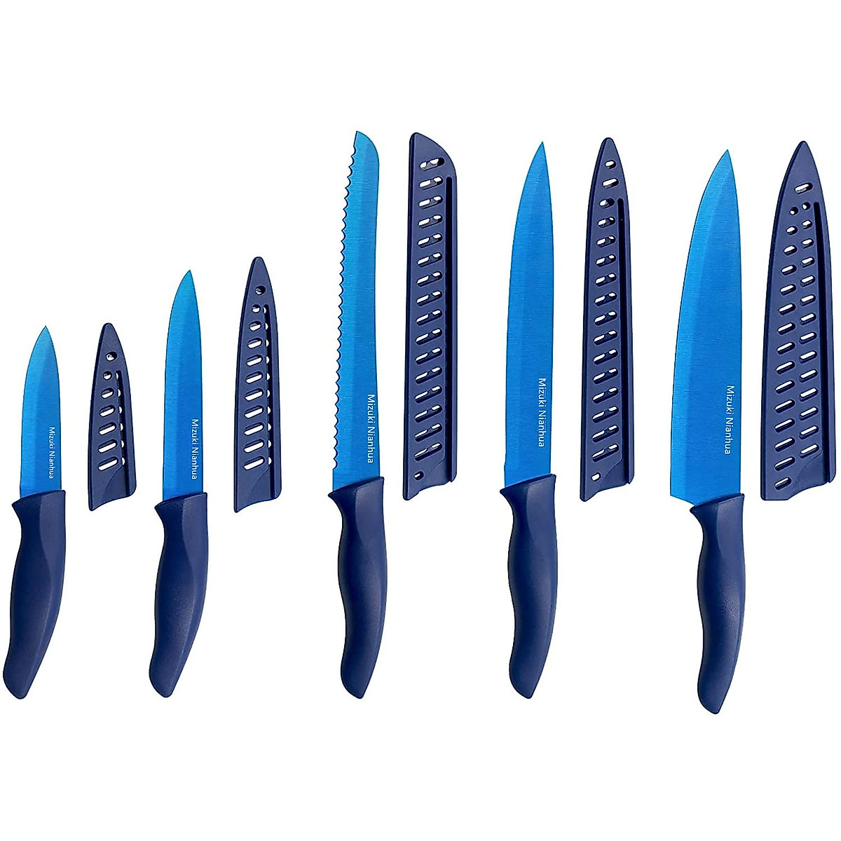 Mizuki Nianhua Knife Set,Blue Kitchen Knife Chef Set, Kitchen Knife Set Stainless Steel, Kitchen Knife Set Dishwasher Safe with Sheathes
