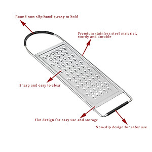 Cheese Grater Handheld, HIA Flat Coarse Stainless Steel Graters for Kitchen, Food Grater with Anti-Slip Handle, Perfect for Potato, Vegetable, Butter, Parmesan Cheese
