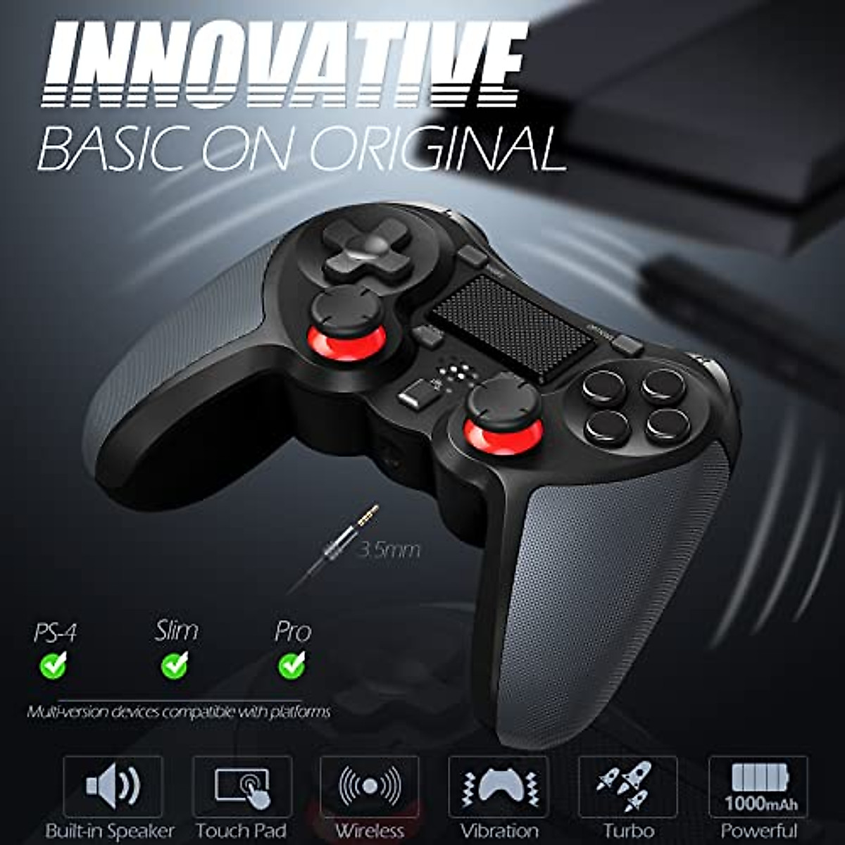 TERIOS Wireless Controller Compatible with PS4/PS4 Pro/PS4 Slim, Pro Controller with Built-in Speaker, Advanced Buttons Programming, Enhanced Dual Vibration/Turbo Auto Fire (Black)