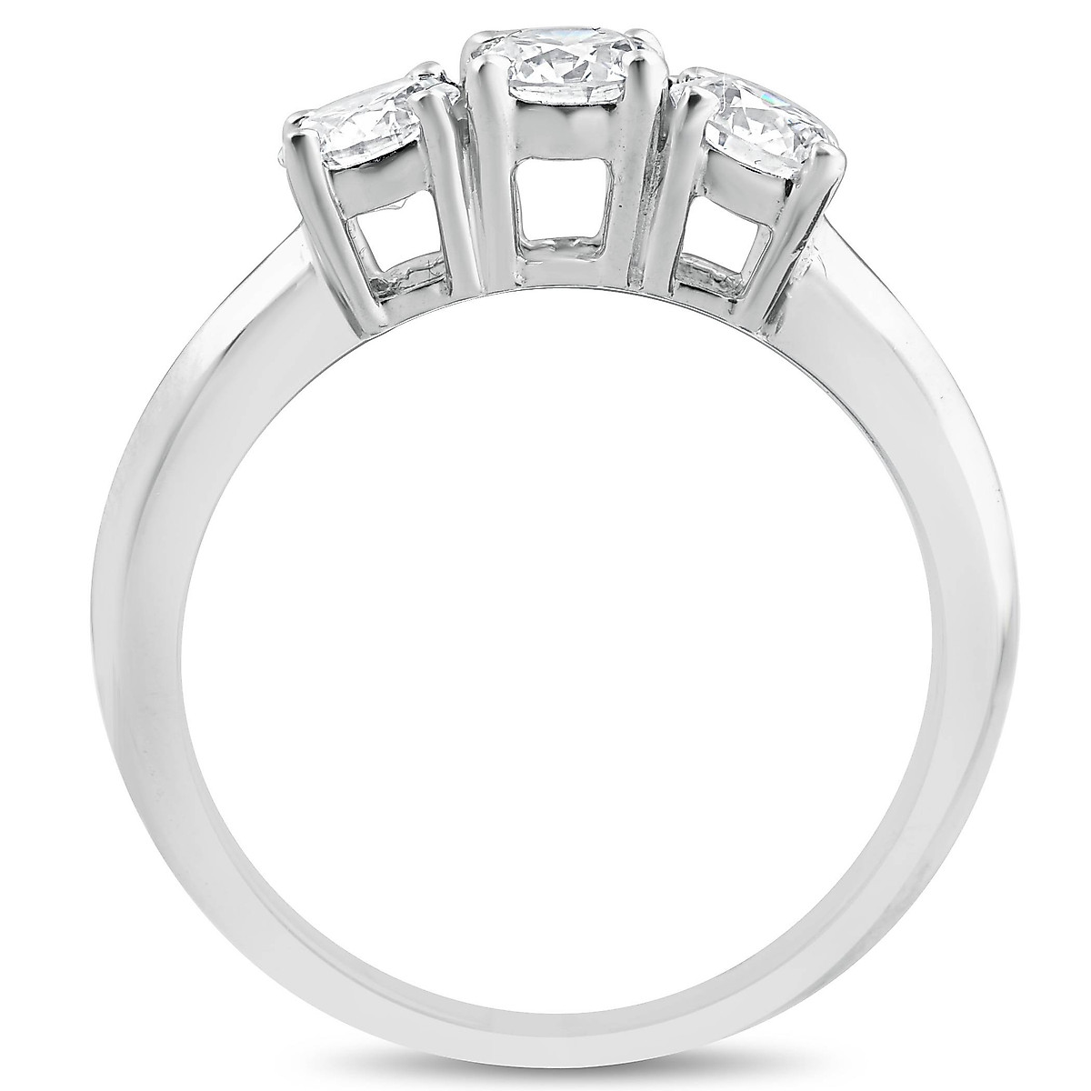 P3 POMPEII3 1 Carat 3-Stone Diamond Engagement Ring Solitaire Round Cut 14k White Gold - Size 7