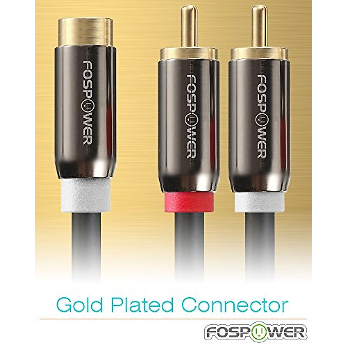FosPower Y Adapter (8 inch) 2 RCA (Male) to 1 RCA (Female) Stereo Audio Y Adapter Subwoofer Cable (24k Gold Plated) 2 Male to 1 Female Y Splitter Connectors Extension Cord