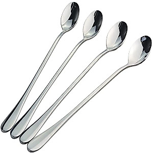 8 Inch Long Handle Spoon Iced Tea Spoons, 4pcs Coffee Spoon, Premium Stainless Steel Cocktail Stirring Spoons for Mixing, Tea, Ice Cream, Milkshake, Cold Drink (Silver)