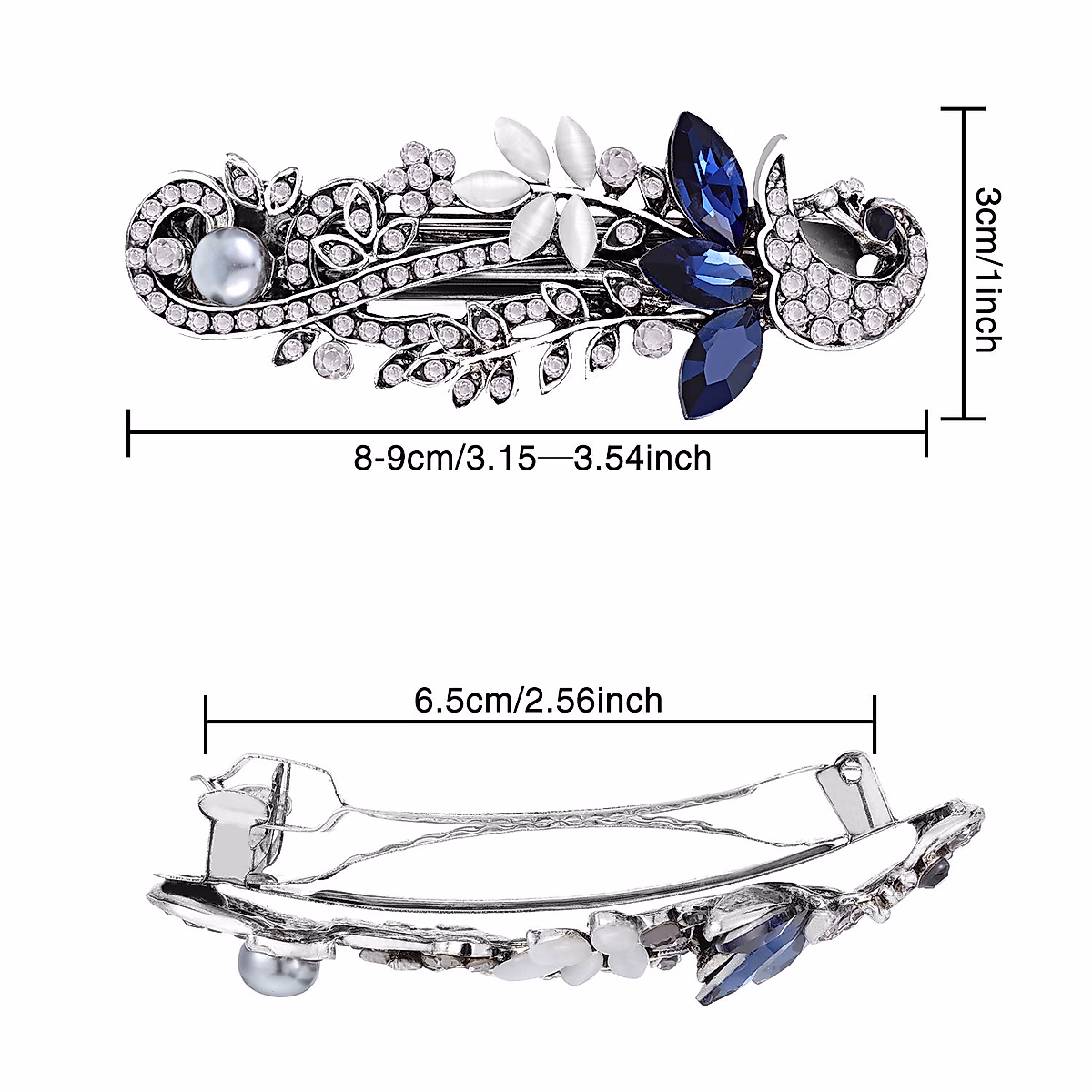 5 Pieces Crystal Rhinestones Hair Barrettes Large Flower Butterfly Pearl French Vintage Clip Wedding Navy Hair Jewelry for Thick long Hair for Women(Exquisite Style)