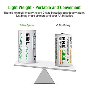 EBL C Size Battery Adapters, AA to C Size Battery Spacer Converter Case Use with Rechargeable AA Battery Cells - 4 Pack