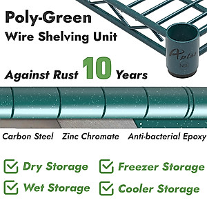 APLSS NSF 4-Tier Green-Epoxy Storage Shelves, 18"x48"x63", Moist&Dry Enviroments, Commercial Heavy Duty Steel Wire Shelving Unit with Wheels, Walk-in Cooler&Freezer Dishroom Kitchen
