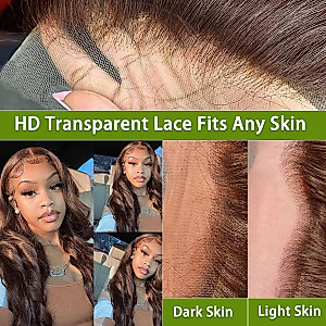 LAINSS Chocolate Brown Lace Front Wig Human Hair 180% Density Brown Body Wave 13x4 Lace Front Wigs Human Hair for Black Women 4# Colored Wigs Human Hair (24inch)