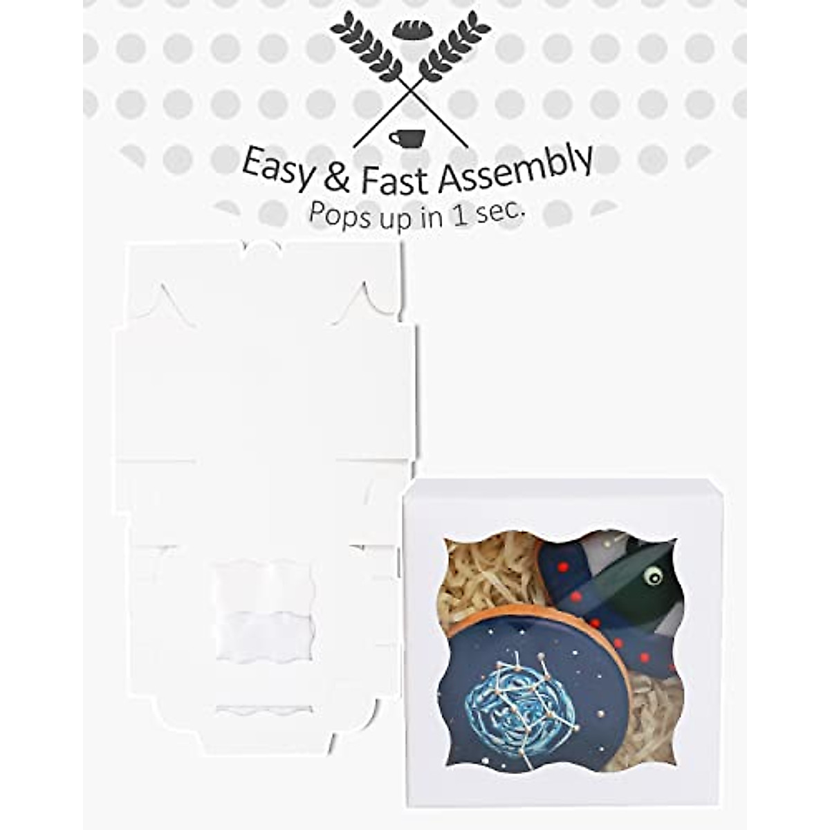 qiqee Bakery Box with Window 4x4x2.5 4*4*2.5inch/100Packs White Macaron Boxes Small Donut Pastry Boxes for Party Mini Cookie Boxes(5 Diferent Gift Include)