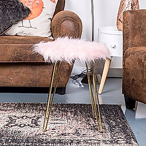 GIA Home Furniture Series Accent Metal Vanity Stool with Faux Fur Seat, Pink