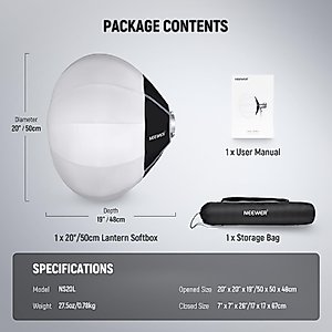 NEEWER 20"/50cm Lantern Softbox, Quick Release 360° Light Diffuser Bowens Mount Softbox with Lightweight Nylon Alloy for RGB CB60 CB60B CB200B MS60B MS60C MS150B Continuous LED Video Lights, NS20L