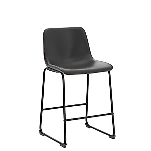 Bar Stools Set of 2, Counter Height Bar Stools with Back, 26 inch Armless Industrial Faux Leather Barstools with Metal Legs and Footrest, Modern Dining Chairs for Home Kitchen Island, Black