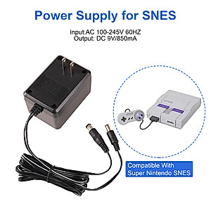 SNES Power Supply and AV Cable, AC Power Cord and Audio Video RCA AV Cable Compatible with Super Nintendo, SNES Power Adapter & AV Cord Bundle Set