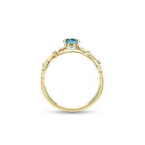 AFFY 6MM Round Cut Simulated Aquamarine & White Cubic Zirconia Floral Ring 14k Yellow Gold Over Sterling Silver Ring Size-8.5