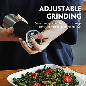 Automatic Salt and Pepper Grinder Set - Kitexpert Gravity Electric Salt and Pepper Mill Battery Operated - One Handed Operation with Light - Up to 5 Adjustable Grinding Levels