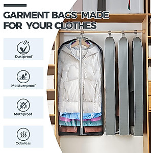 4 pack 40" Clear Garment Bags for Hanging Clothes, Suit Bags for Closet Storage, Clothing Storage, Garment Bags for Travel Covers with 4" Gussets for Coats, Shirts, Jackets, Sweater
