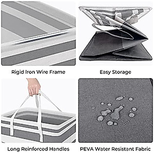 HomeHacks 2-Pack Large Laundry Basket, Waterproof, Freestanding Laundry Hamper, Collapsible Tall Clothes Hamper with Extended Handles for Clothes Toys in the Dorm and Family-(Gradient Grey, 75L)