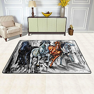 Pevtufa Four Running Horses Print Washable Rug 36"X24"Ultra-Thin Area Rugs for Living Room Non Slip Modern Carpet for Bedroom Dining Room Office Kitchen