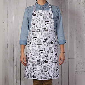 Now Designs unisex adult Cat Now Designs 2500134aa Basic Cotton Kitchen Chef s Apron Purr Party Print, Purr Party, W28 x L32 inch US