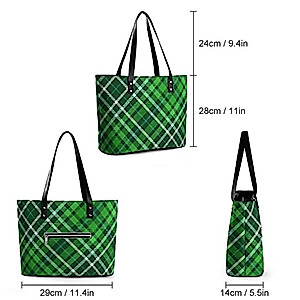 Womens Handbag Plaid Pattern Green Leather Tote Bag Top Handle Satchel Bags For Lady