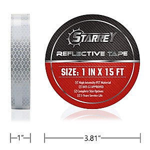 STARREY Reflective Tape 1 inch Wide 15 FT Long DOT-C2 High Intensity White - 1 inch Trailer Reflector Safety Conspicuity Tape for Vehicles Trucks Bikes Cargos Helmets