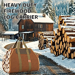 1MORE Firewood Carrier - Wood Carrier for Firewood,Log Carrier for Firewood Tote Bag, 40"X19" Canvas Firewood Carrier, Water Resistant Log Tote Wood Carrying Bag With Handles,Fireplace Tools.Rust