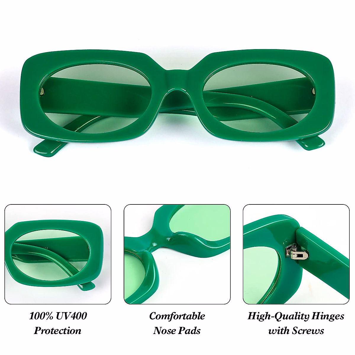 MuagoChic Retro Rectangle Oval Lenses UV400 Sunglasses for Women Men Narrow Thin Square Frame Sun Glasses Vintage Shades Green