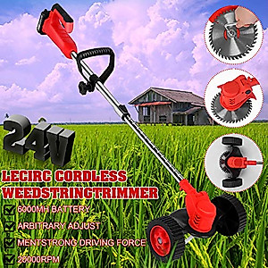 Weed Wacker Cordless Grass Trimmer Battery Powered 24V Electric Weed Eater Edging Lawn Tool with 3 Function Blades, Lightweight Brush Cutter, Push Stringless Trimmer, for Garden Yard