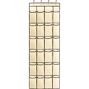 Ziz Home Over The Door Shoe Organizer | 24 Large Pockets with 4 Hooks | Heavy Duty Fabric | Hanging Shoe Rack Over The Door | Hanging Shoe Organizer for Closet Shoes Storage | Hang On Behind Back