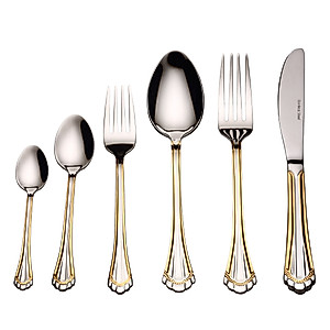Venezia Collection 75-Pc Luxury Flatware Set for 12 w/Storage Case 24K Gold Premium Dining Cutlery Service - 18/10 Surgical Stainless Steel Silverware Hostess Serving Set in a Chest