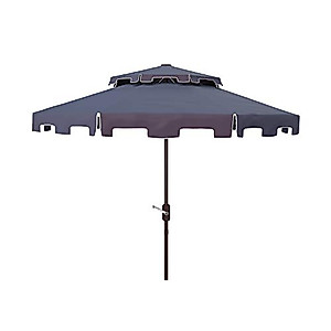Safavieh PAT8200A Outdoor Zimmerman Navy and White 9-Foot Double Top Market UV Protected Umbrella