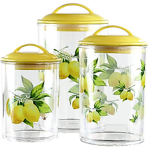 Reston Lloyd Calypso Basics, Airtight, Fresh Lemons with Honey Bees 6pc Acrylic Canister Set, Air Tight Lids, Set of 3, 11419