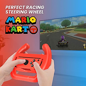 TNP Racing Wheel for Nintendo Switch/Switch OLED Joy-Con Controller (Set of 2 Red + Blue) Racing Steering Wheel Controller Accessory Grip Handle Kit Attachment