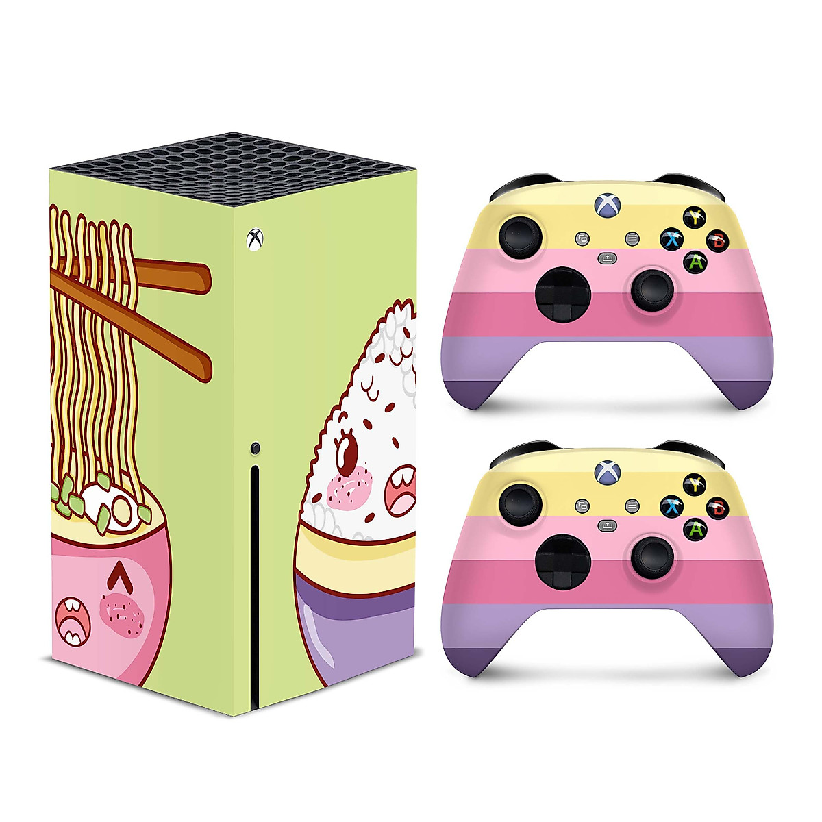 TACKY DESIGN Kawaii Pasta Skin Compatible for Xbox Series x Skin Anime Console & Two Controller Skin, Xbox x Sticker Premium Vinyl 3M Decal Full wrap, Xbox Cover