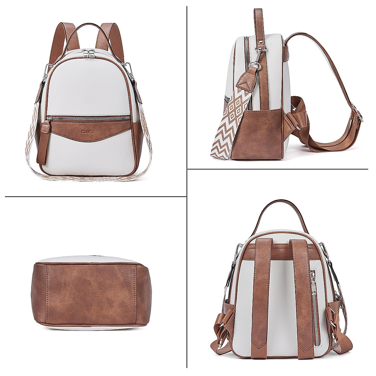 CLUCI Mini Backpack Purse for Women Fashion Leather Small Backpacks Ladies Shoulder Backpack Convertible Handbags Beige with Brwon