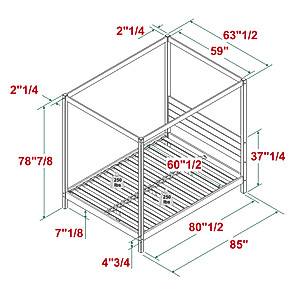 Walker Edison Ayla Boho Slatted Headboard Queen Bedframe with Canopy, Queen Size, Natural Pine