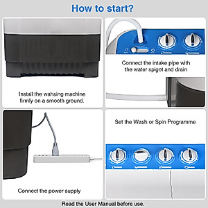 Iorbur 24Lbs Portable Washing Machine, Portable Washer and Dryer, Washer (16Lbs)& Spin(8Lbs)2 in 1 Twin Tub Washer Compact Machine with Drain Pump