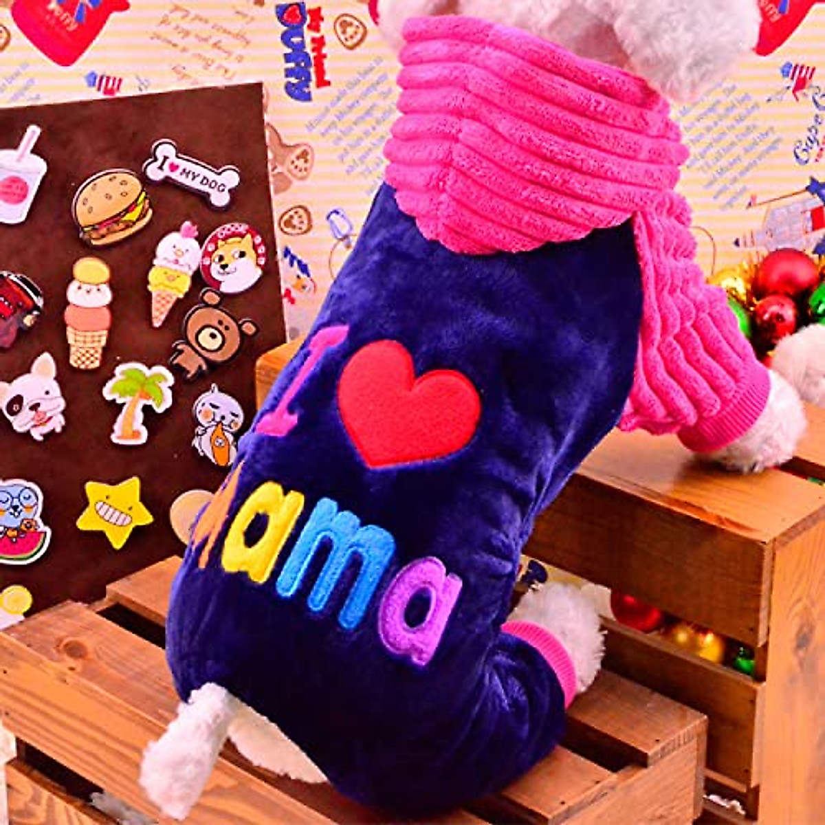 Loyalfurry Dog Sweatshirt Hoodie Jumpsuit I Love Mama/Papa Dog Coat Pet Clothes Doggy Slogan Costume (Medium, Red)