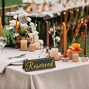 Yaocom 24 Pcs Reserved Table Signs Acrylic Guest Reservation Table Tents 5.9 x 2 Inch Reserved Seating Signs for Wedding Restaurant Office Meeting Chairs Birthday Party, Gold Words Black Background