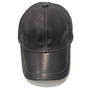 100% Real Genuine Lambskin Leather Baseball Cap Hat Sports Visor Black