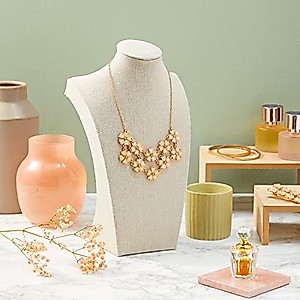 12 Inch Linen Jewelry Display Bust, Necklace Mannequin Holder Stand for Retail Stores and Trade Shows (Beige)