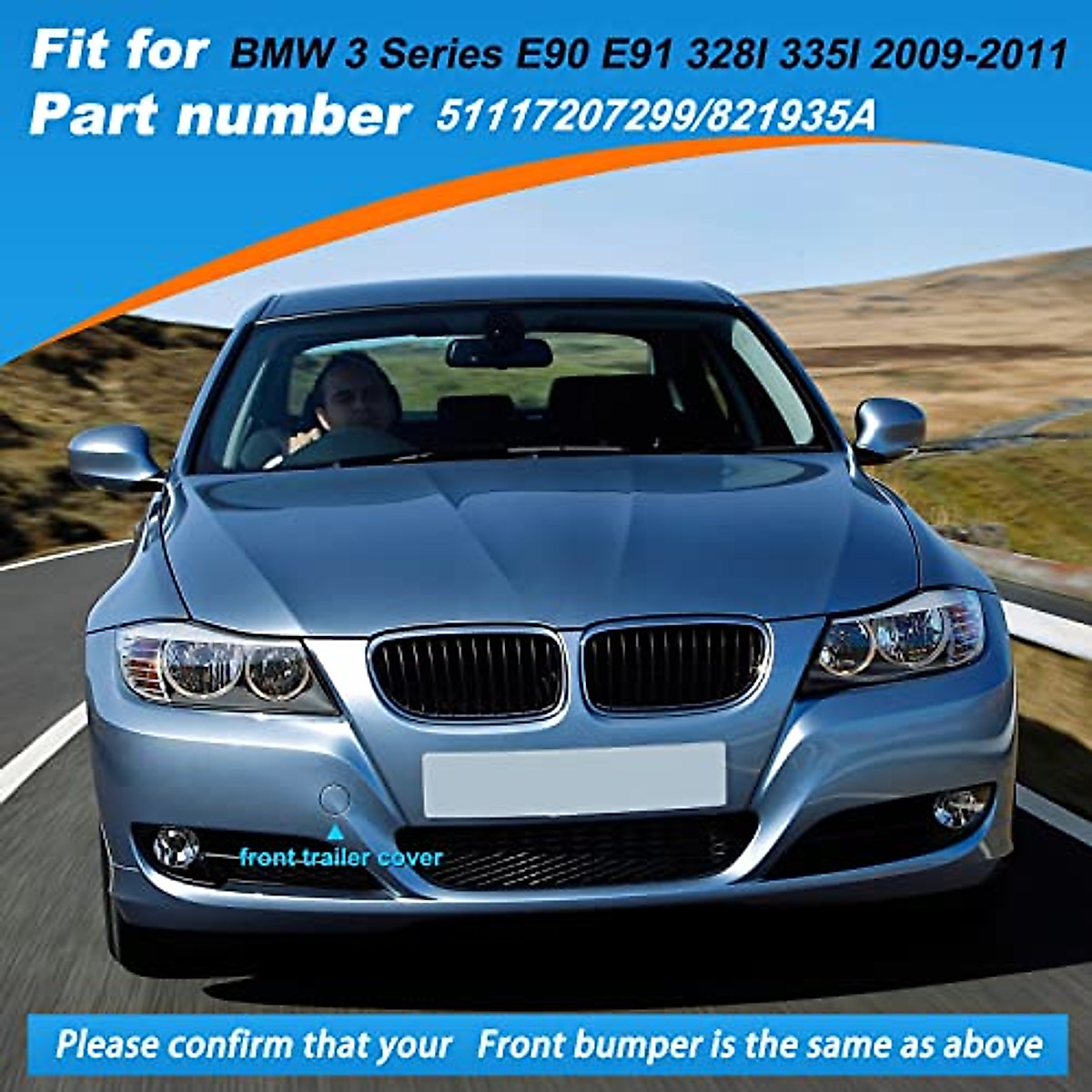 CZShiYue Front Bumper Tow Hook Cover Fit for BMW 3 Series E90 E91 328I 335I 2009 2010 2011 Towing Eye Cap 51117207299 821935A (Silver, Right Passenger Side) Xinpinsai