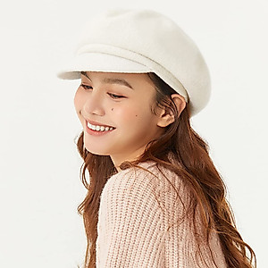 OHYOGA Wool Beret Hat Solid Color French Artist Beret Newsboy Cap for Women Girls SLH2T136, White